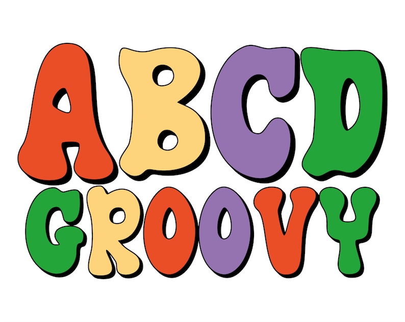 Groovy Retro Alphabet PNG 4 Set Shadow Letters Clipart - Etsy