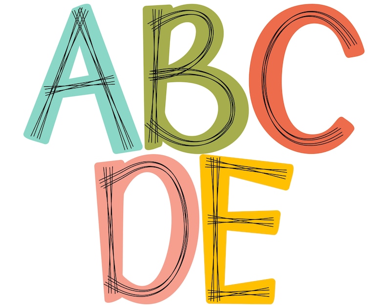 Scribble Letters PNG in 5 Colors Pearl Aqua Brass Sunrise - Etsy