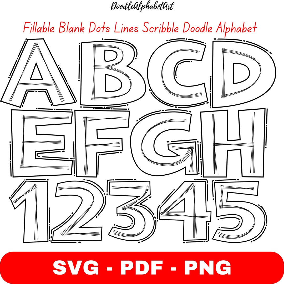 Blank Doodle Letters SVG, Fillable Alphabet Clipart, Transparent ...