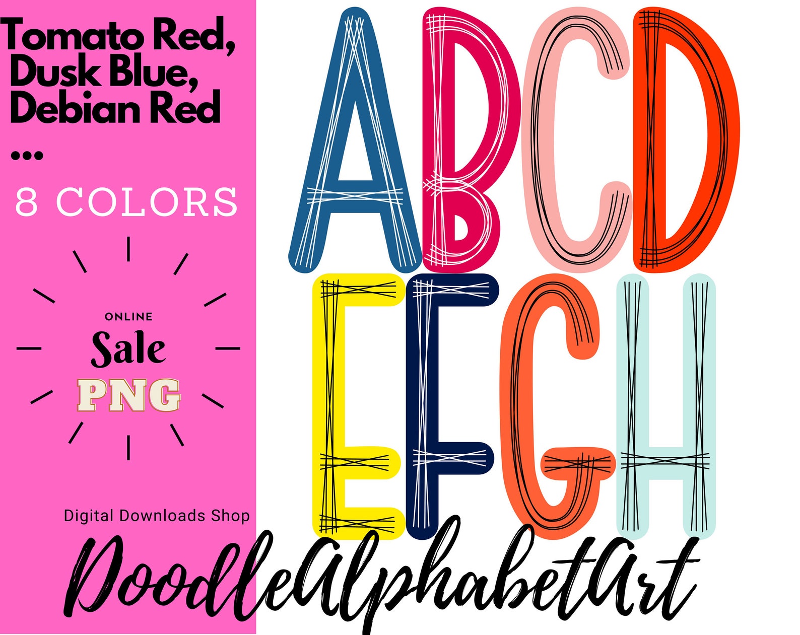 Scribble Letters PNG in 8 Colors Tomato Red Dusk Blue - Etsy