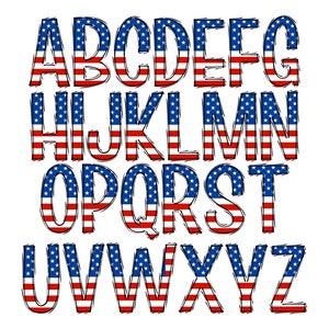 USA Flag Patriotic Doodle Alphabet PNG, a Wave Outline Font American ...
