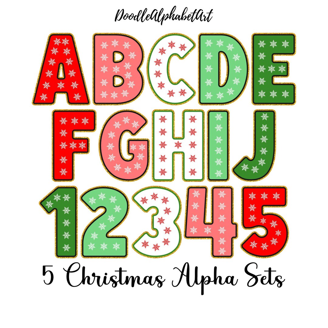 Christmas Alphabet PNG Bundle, Glitter Christmas Letters Outline ...