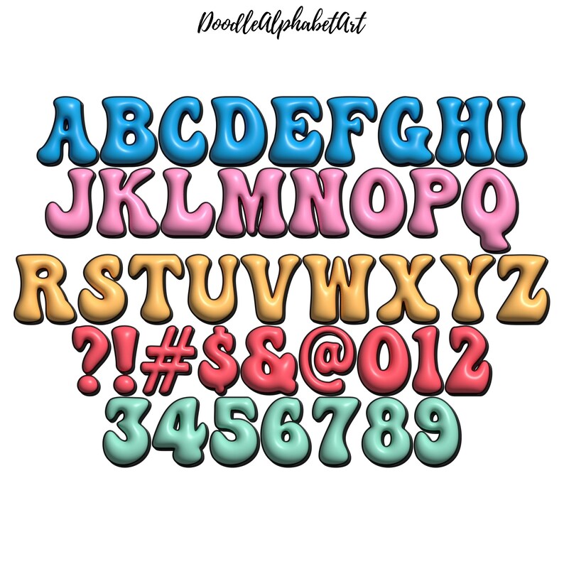 Retro 3D Alphabet PNG Bundle: Groovy Font, Colorful Letters (digital ...