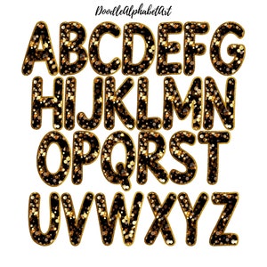 Doodle Alphabet Letters PNG, Gold Glitter Texture Border on a Black ...