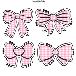Soft Pink Checkered Bow Coquette Cliparts PNG Bundle, Pink Checkerboard ...