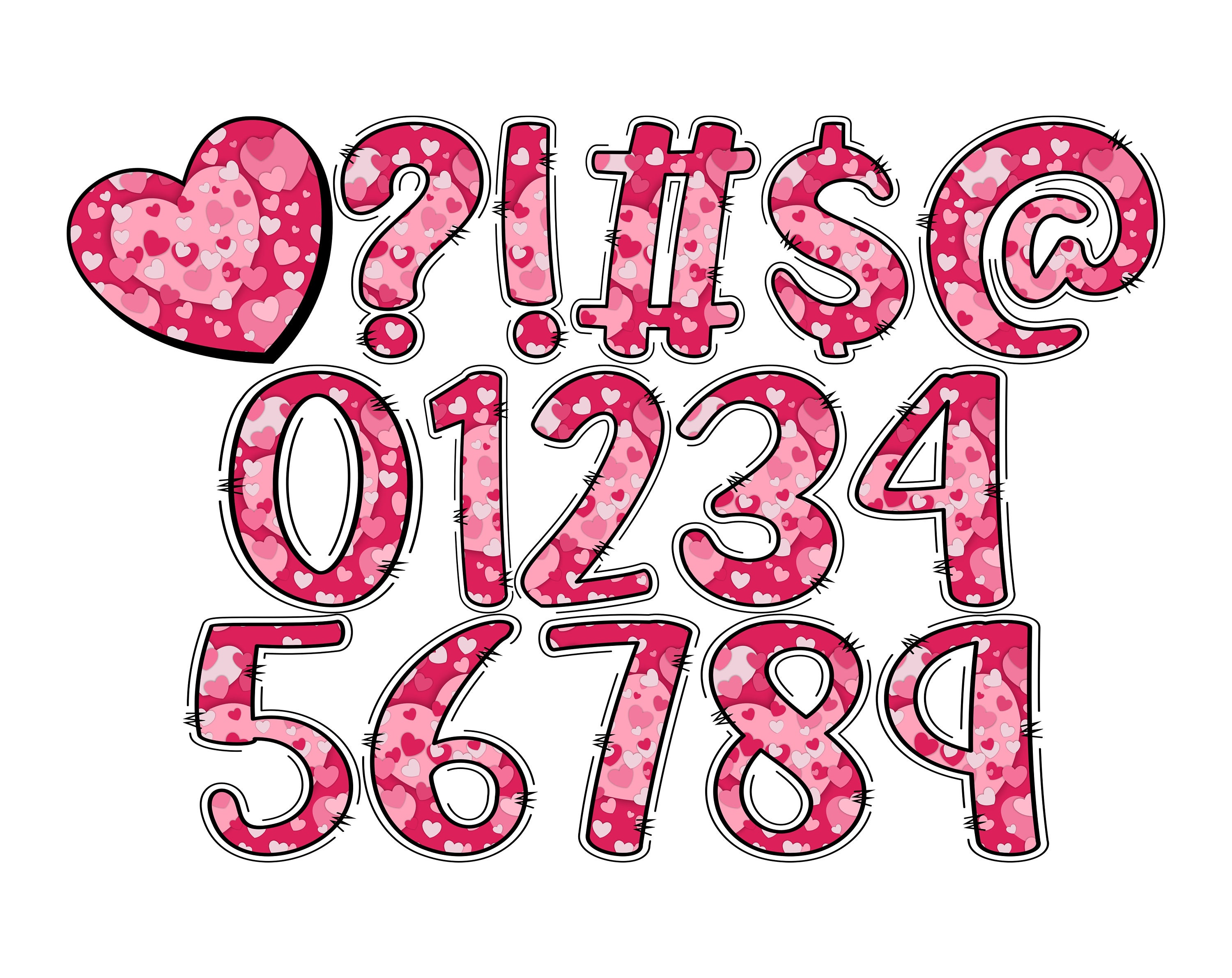 Valentine Hearts Digital Alphabet PNG. Hand Drawn Doodle - Etsy