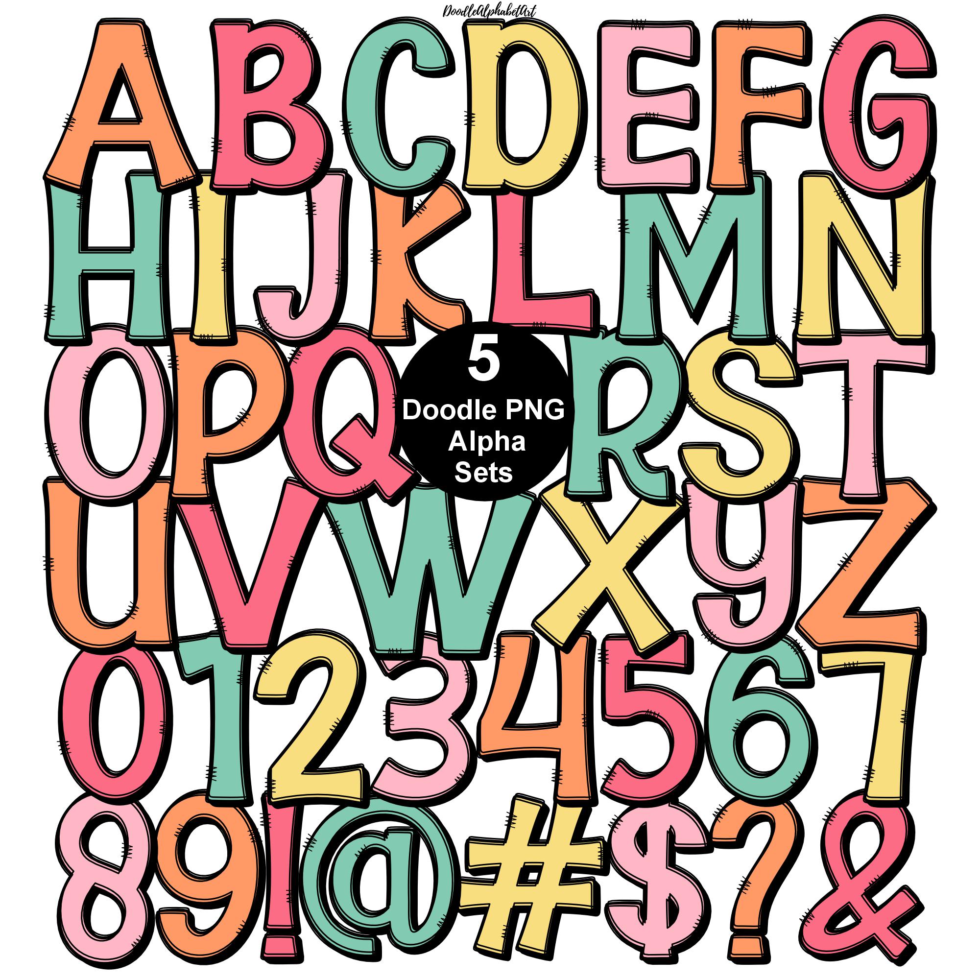Teacher Doodle Font PNG Set: 5 Color Alphabet Packs (digital Download ...