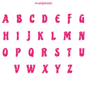 Girly Love Doodle Alphabet PNG Bundle, Valentine's Day Shades of Pink ...
