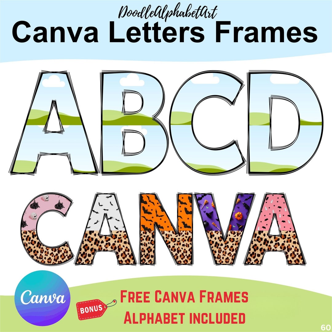 Scribble Canva Frames Split Alphabet Font, Easy Drag and Drop Photo ...