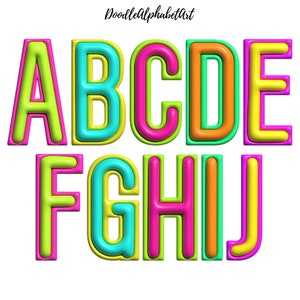 Vibrant Puffy Letters PNG Bundle, 3D Inflated Alphabet, Bright Color ...