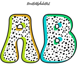 Groovy Dalmatian Doodle Alphabet PNG Bundle, Dark & Vibrant Color ...