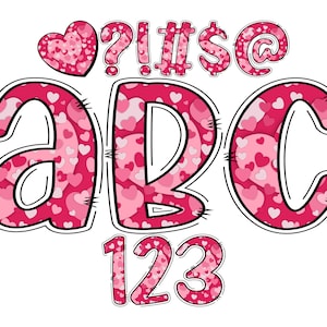 Valentine Hearts Digital Alphabet PNG. Hand Drawn Doodle Letters PNG ...