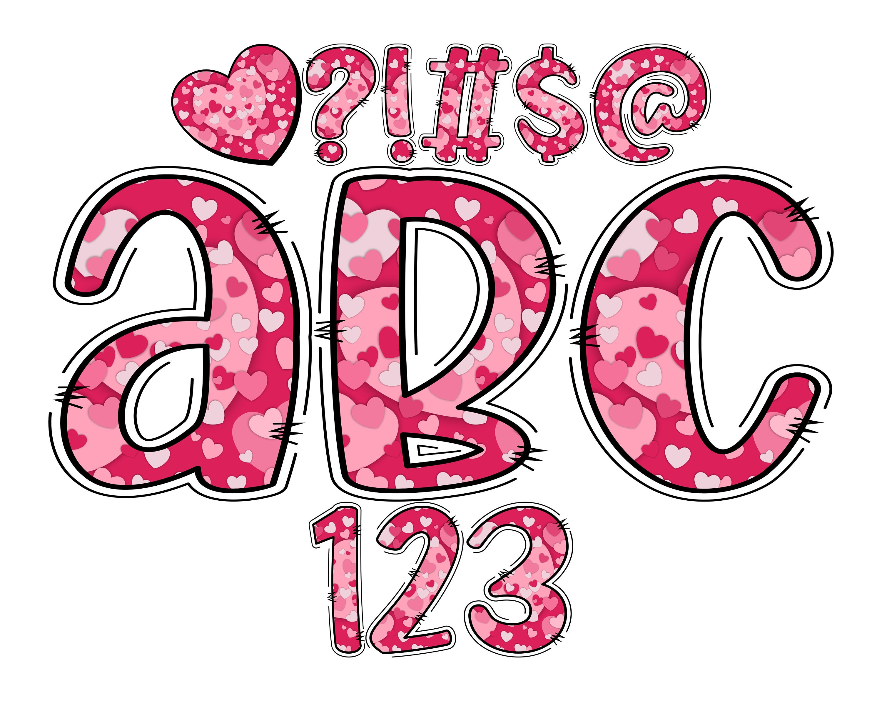 Valentine Hearts Digital Alphabet PNG. Hand Drawn Doodle - Etsy