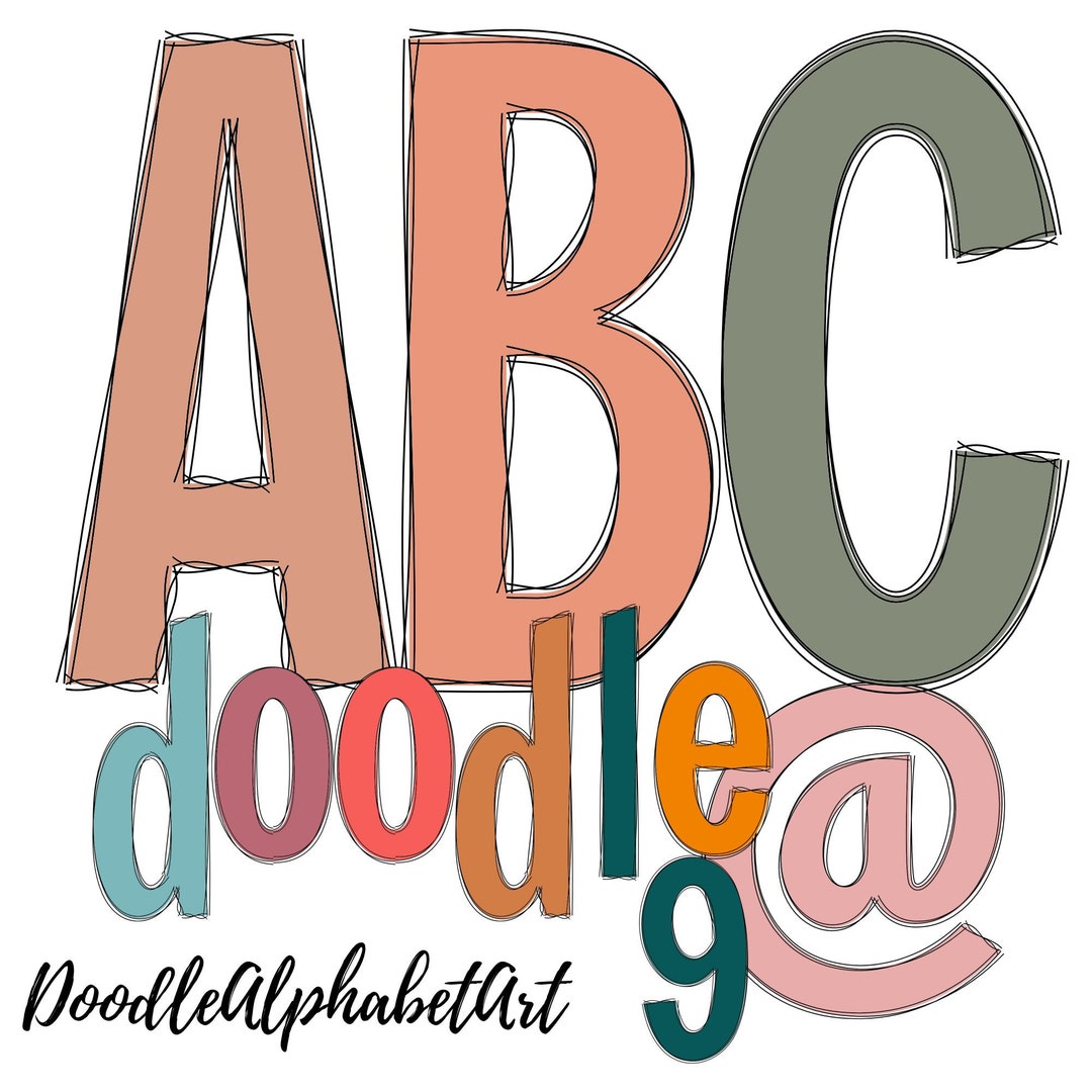Scribble Letters PNG, 10 Doodle Alphabet PNG Bundle, Boho Color Palette ...