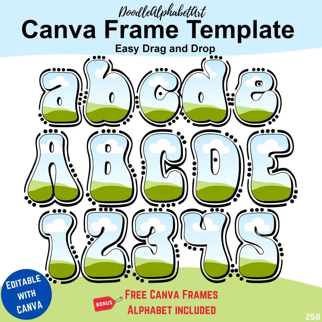 Groovy Doodle Alphabet Canva Frames: Drag & Drop Photo Letters (digital ...
