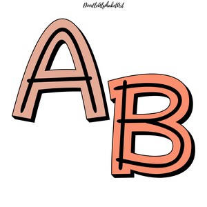 Boho Doodle Alphabet PNG: Centerline Block Shadow Letters (digital ...