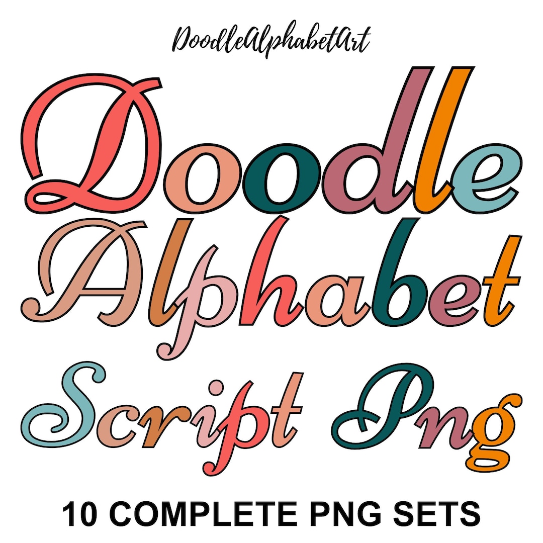 Boho Script Font Doodle Alphabet PNG Bundle - Boho Earthy Tones ...