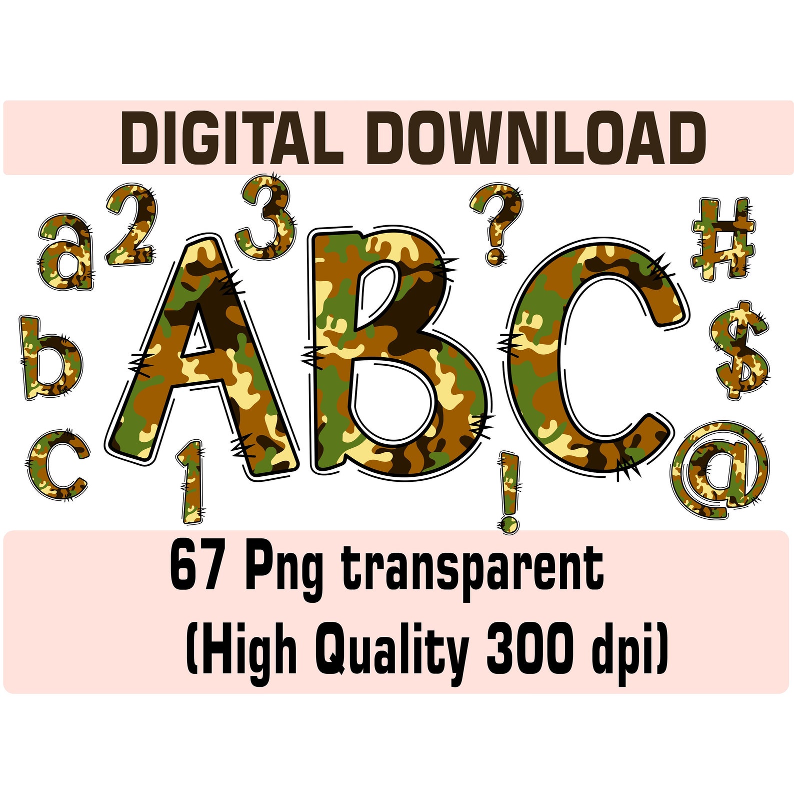 Camo Doodle Alphabet Letters PNG Bundle Sublimation Designs - Etsy