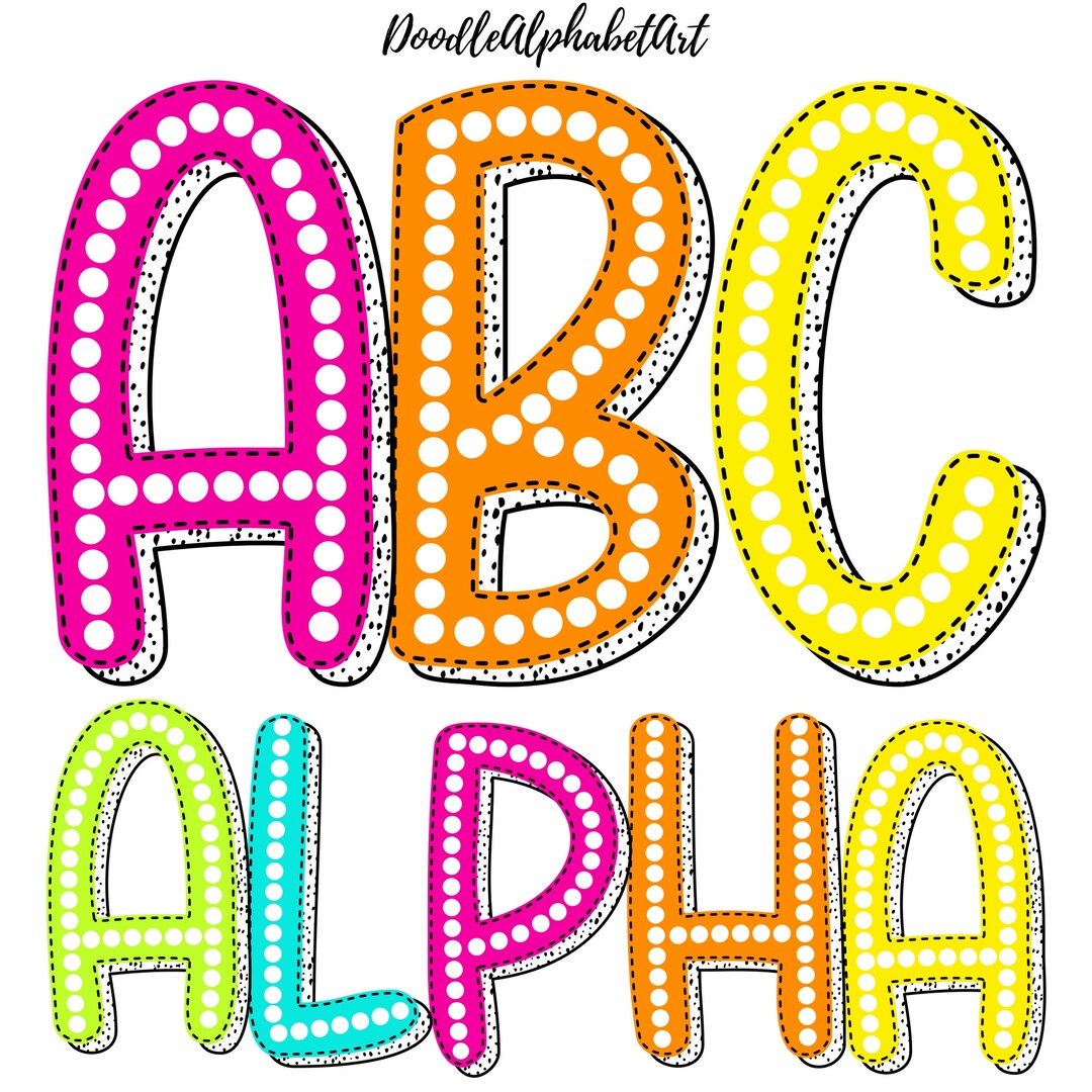 Dalmatian Dots Alphabet Doodle PNG Bundle, Polka Dot Letters PNG ...