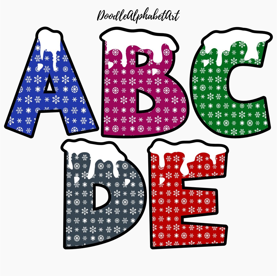 Winter Snowflake Alphabet PNG Bundle: Hand-drawn Letters (digital ...