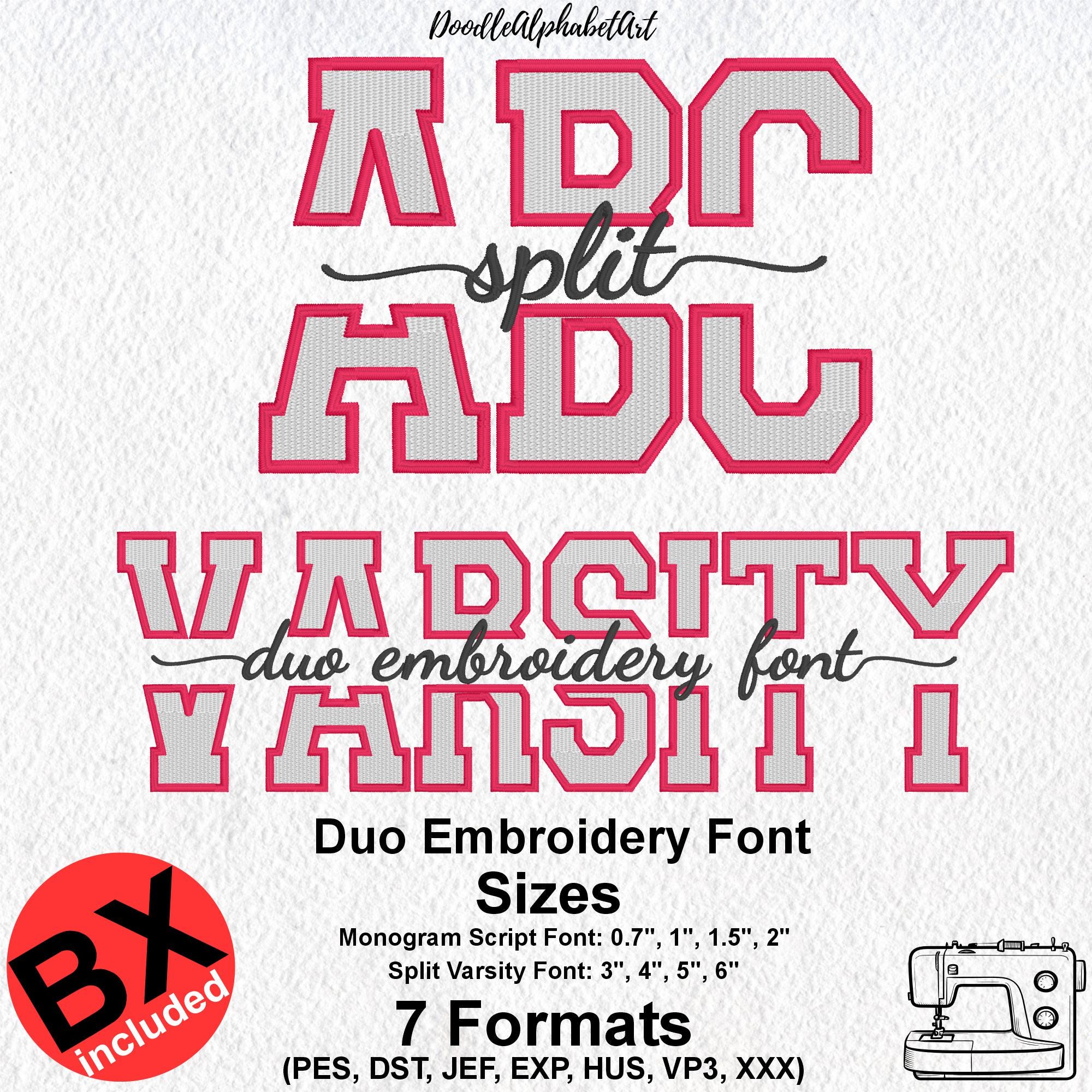Split Varsity Fill Stitch & Monogram Satin Stitch Script Embroidery ...