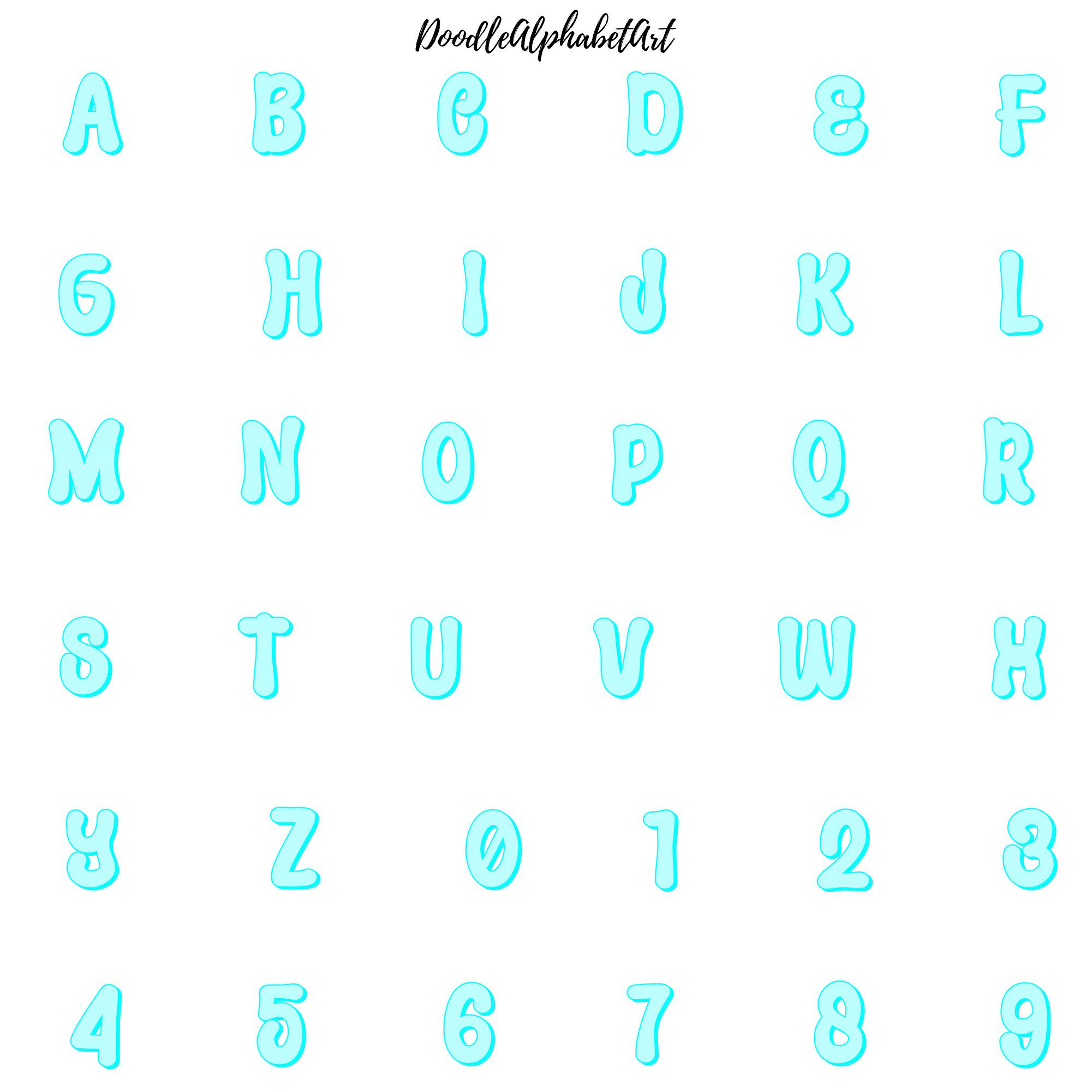 Preppy Doodle Alphabet PNG Bundle, Colorful Letters, Numbers (digital ...