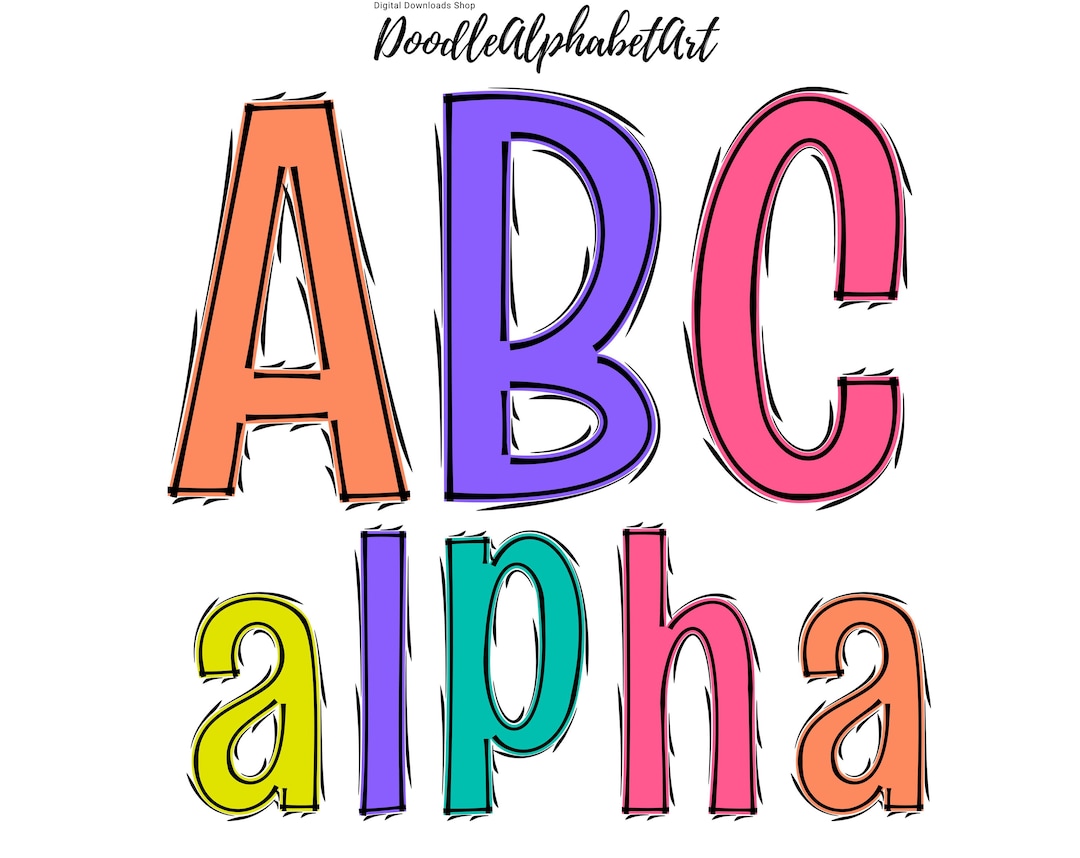 Ocean Wave Outline Digital Doodle Alphabet PNG Bundle, Bright Summer ...