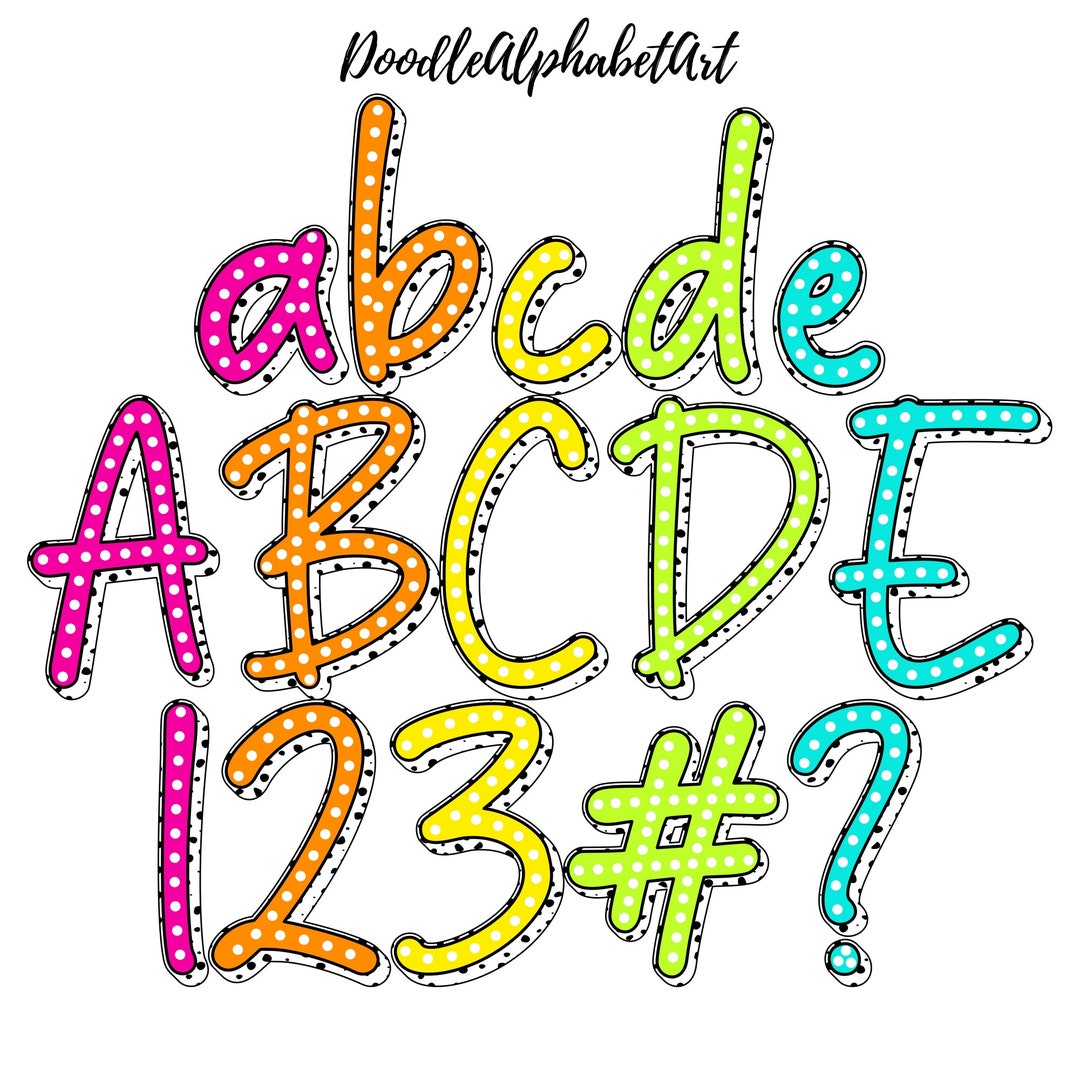 Dalmatian Retro Dots Alphabet PNG Bundle, Bright Colors, 5 Alpha Sets ...