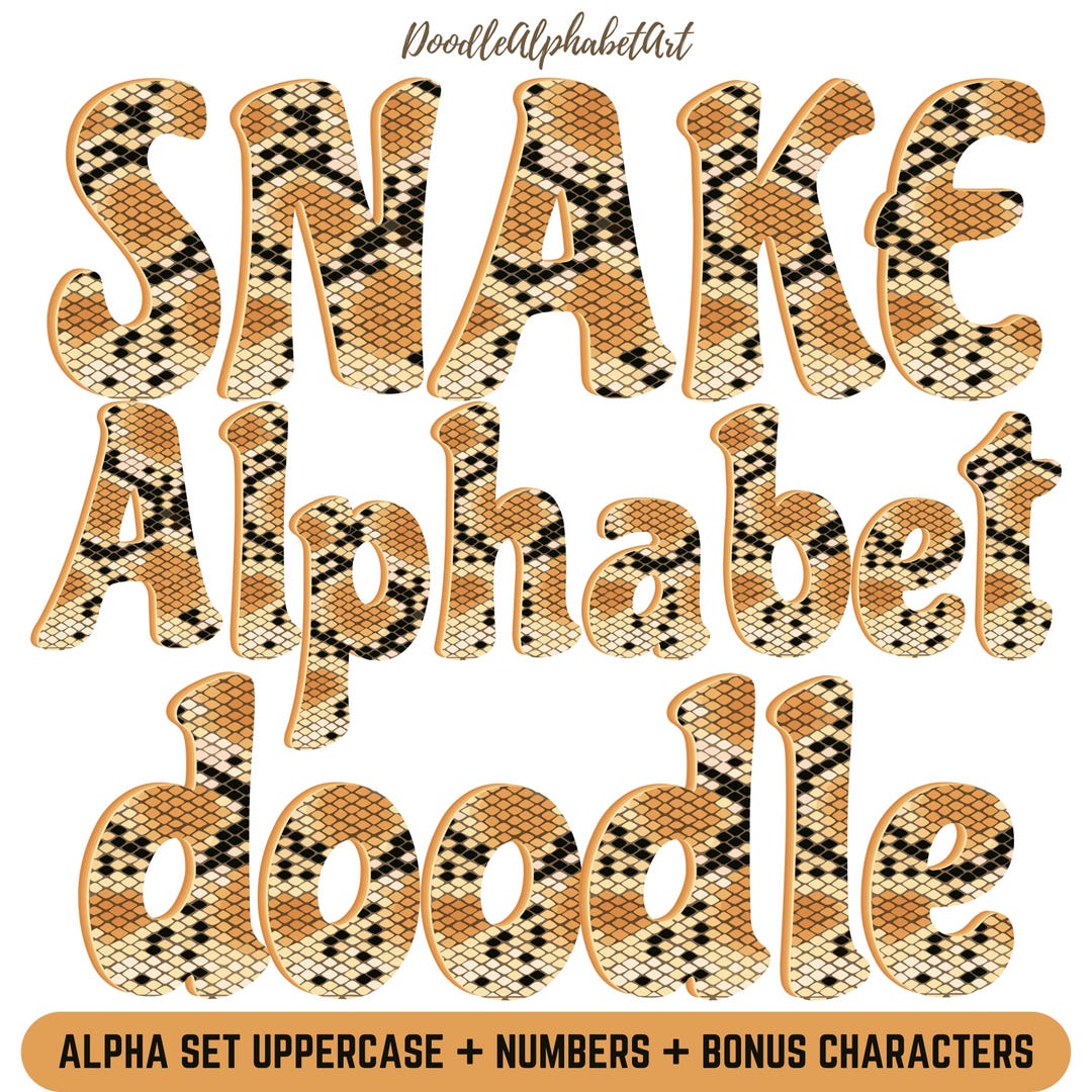 Snake Skin Cascading Doodle Alphabet PNG, Digital Hand-drawn Snake ...