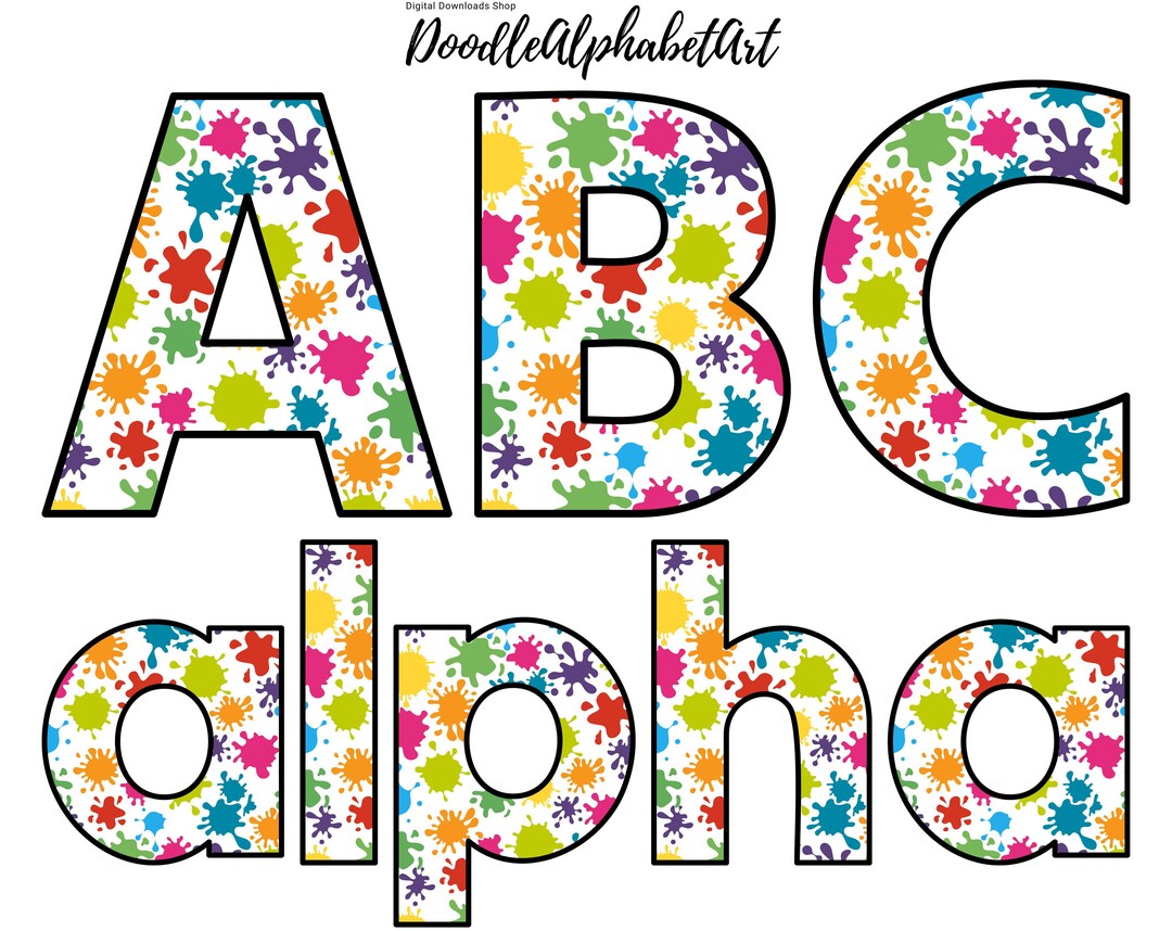 Paint Splatter Doodle Alphabet PNG Bundle: Hand Drawn Letters Digital ...