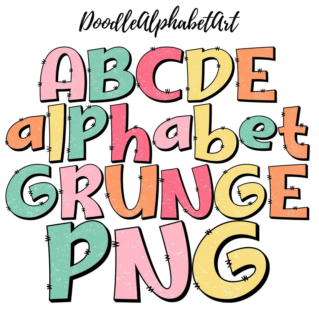 Doodle Font Alphabet PNG Bundle, Handwritten Font, Grunge Letters PNG ...