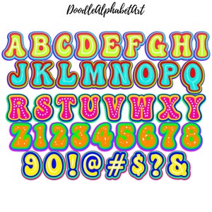 Funky Colorful Retro Groovy Alphabet PNG Bundle, Bright Color, 5 Alpha ...