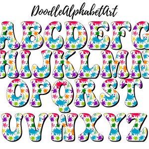 Colorful Paint Splatter Groovy Letters PNG, A Hand Drawn Digital ...