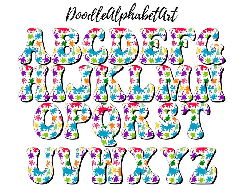 Colorful Paint Splatter Groovy Letters PNG A Hand Drawn - Etsy