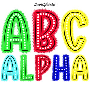 Neon Rainbow Scribble Smear Dots Alphabet PNG Bundle, Abstract Circle ...