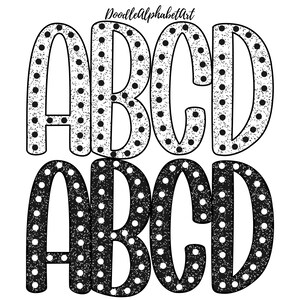 Black and White Doodle Alphabet Letters PNG, 2 Alpha Sets Digital ...
