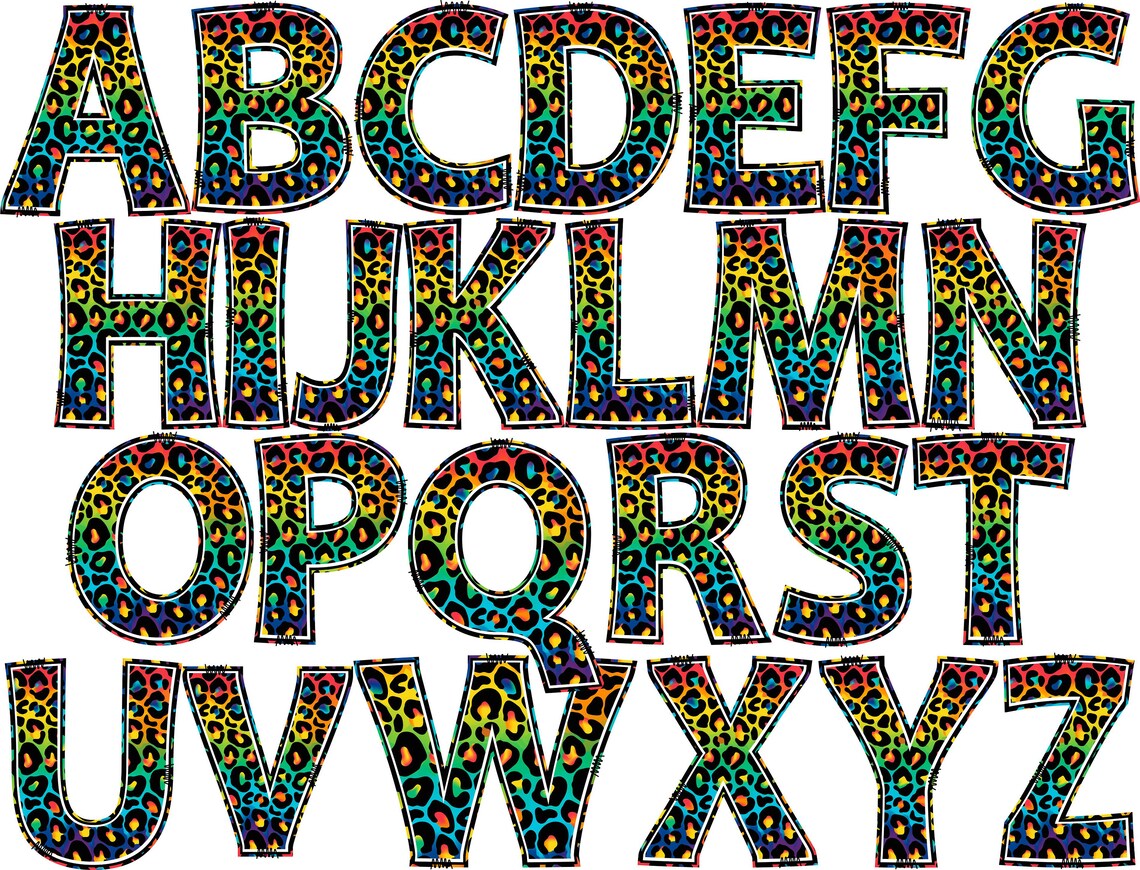 Rainbow Leopard Digital Alphabet Letters PNG Sublimation - Etsy
