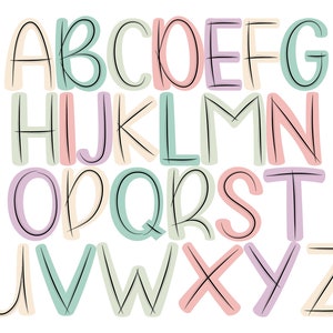 Pastel Doodle Alphabet PNG Bundle: Bohemian Scribble Letters (digital ...