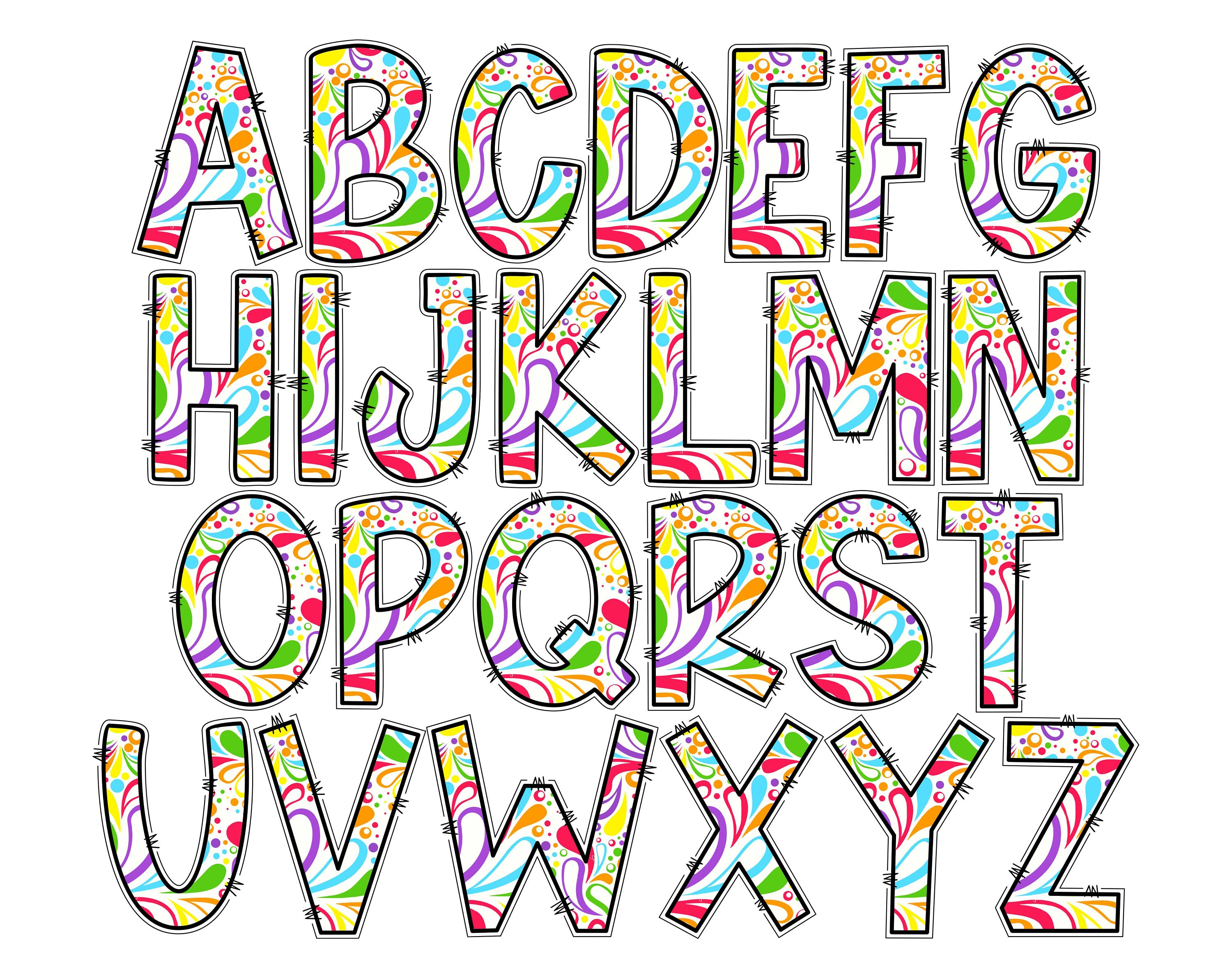 Colorful Seamless Floral Digital Doodle Alphabet Letters PNG - Etsy