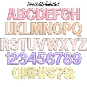 Girly Pastel Colors Inflated Alphabets PNG Bundle, 5 Alpha Sets, Doodle ...