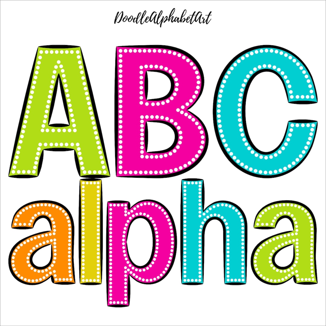 Dark and Vibrant Dots Letters PNG Bundle, 5 Alpha Sets, Radical Font Dots Alphabet PNG, Digital ...