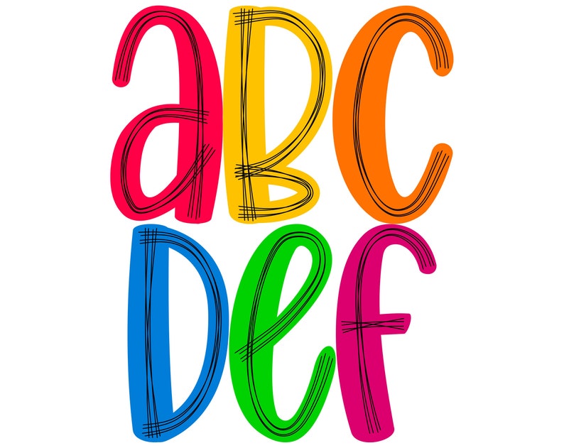 Bright Boho Scribble Letters PNG in 6 COLORS Doodle Alphabet - Etsy