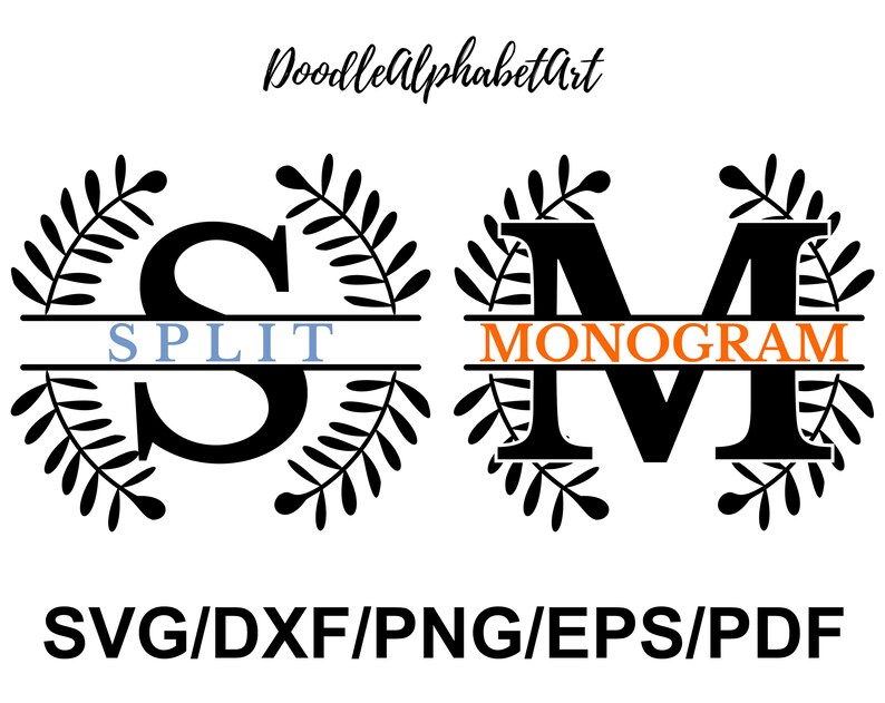 Split Monogram Alphabet SVG DXF PNG Eps Pdf Split Leaf Letter - Etsy