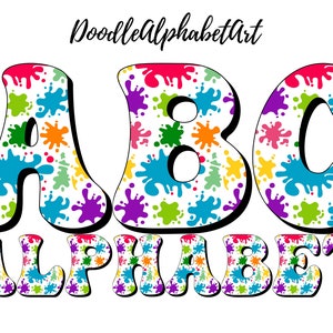 Colorful Paint Splatter Groovy Letters PNG, A Hand Drawn Digital ...