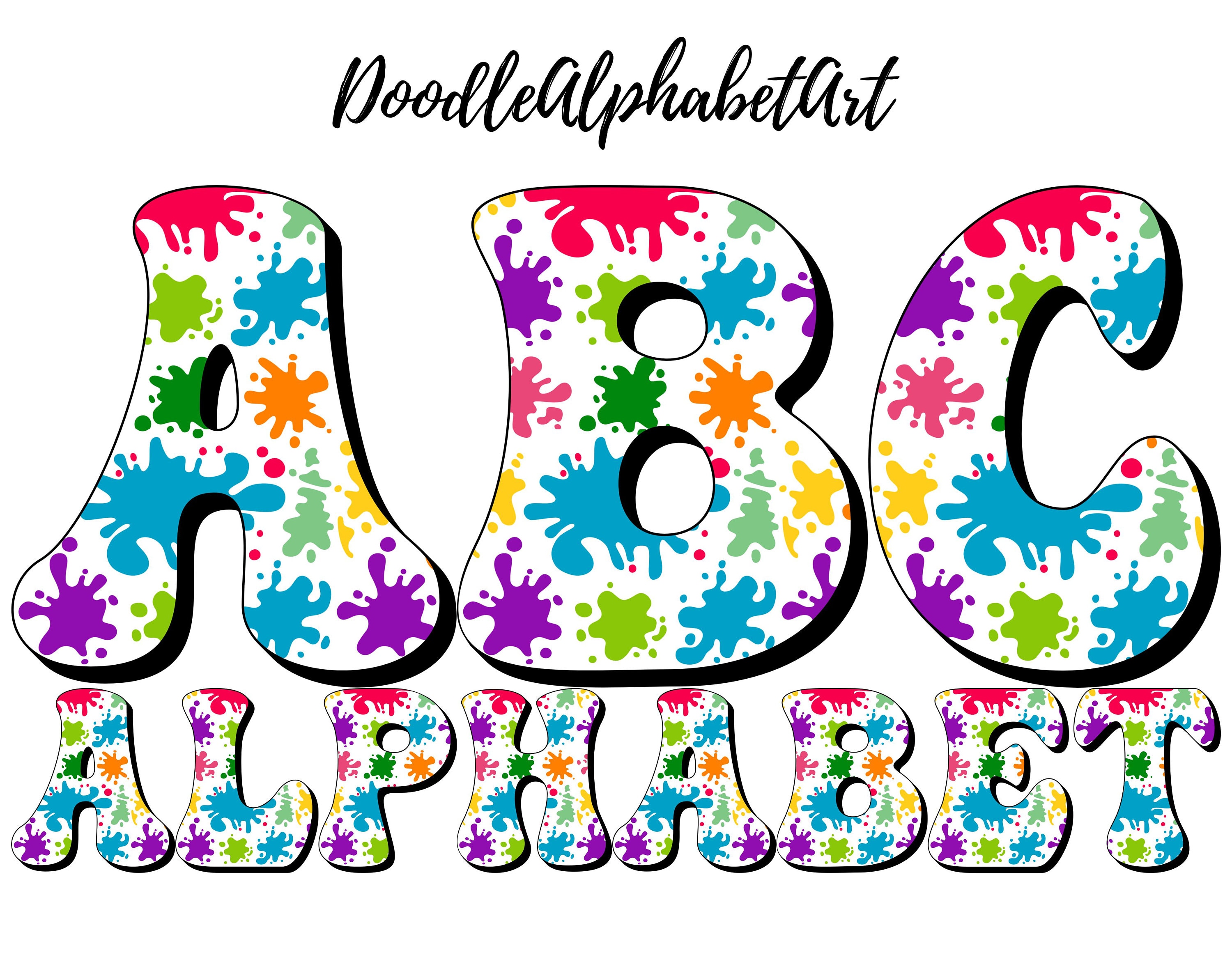 Paint Splatter Alphabet PNG: Groovy Retro Letters Clipart (digital ...