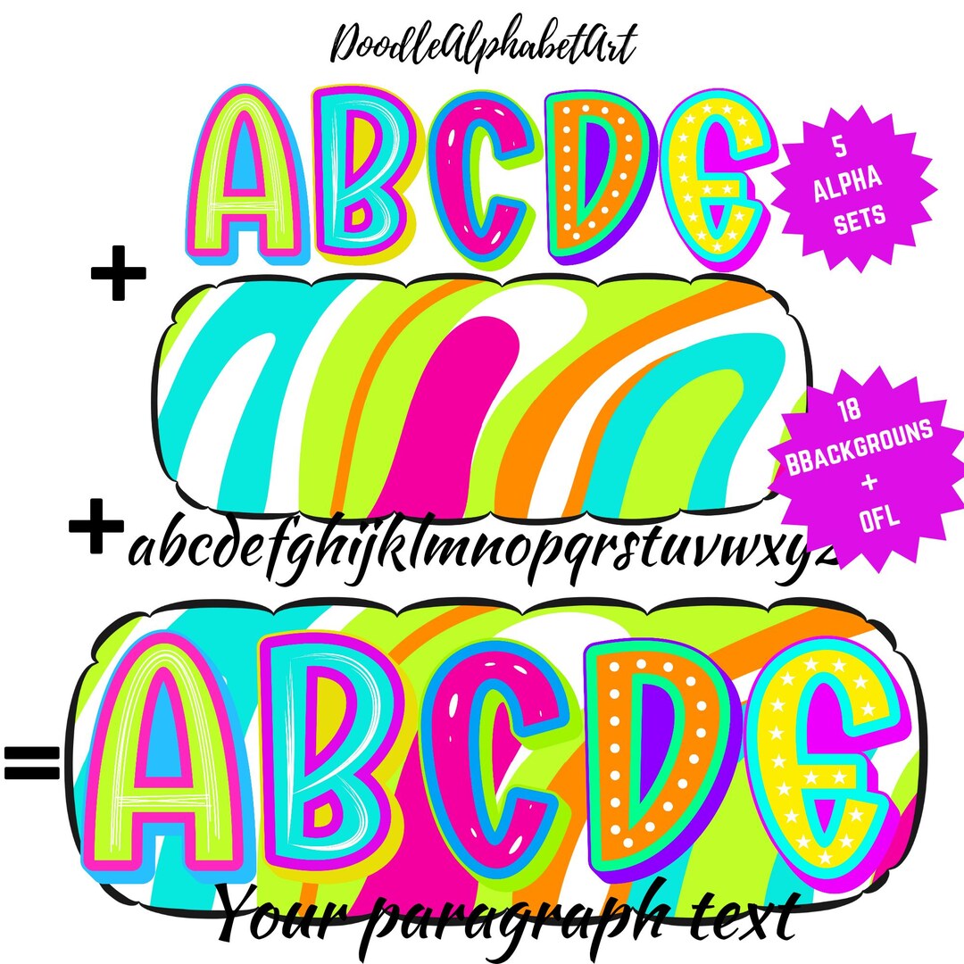 Funky Alphabet PNG Bundle: 5 Sets, Colorful Patterns (digital Download ...