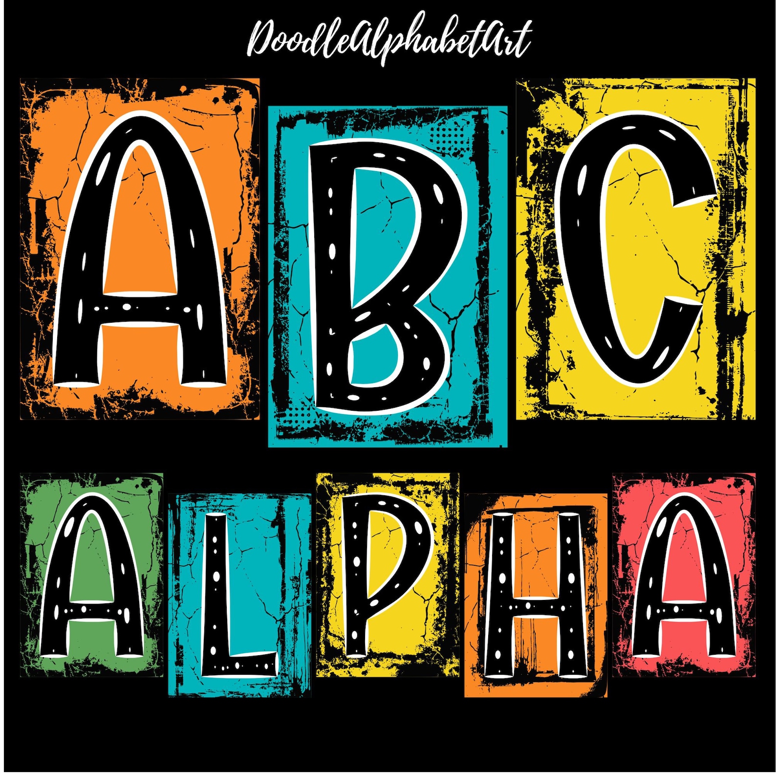 Grunge Block Alphabet PNG: Distressed Font, Bright Color (digital ...