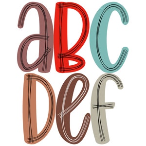 Boho Vintage Scribble Letters PNG in 6 COLORS, Boho Vintage Digital ...