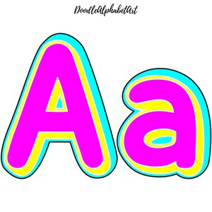 Retro Funky Colorful Alphabet PNG Bundle, Neon Color Palette, 5 Alpha ...