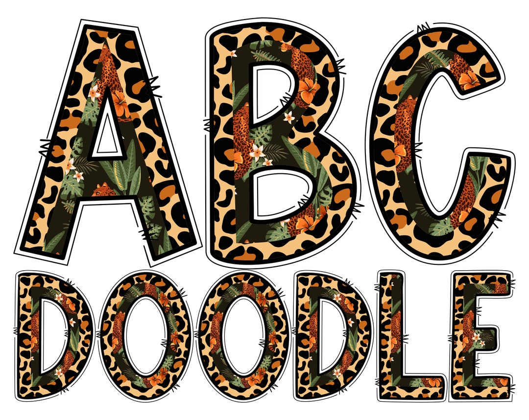Half Leopard Alphabet Digital Letters PNG, Half Tropical Tiger Palm ...